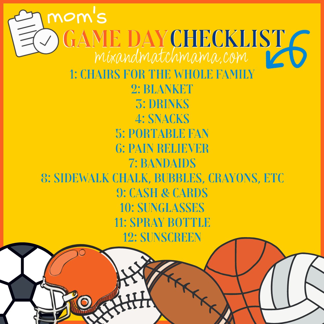 Mom's Game Day Checklist! - Mix & Match Mama